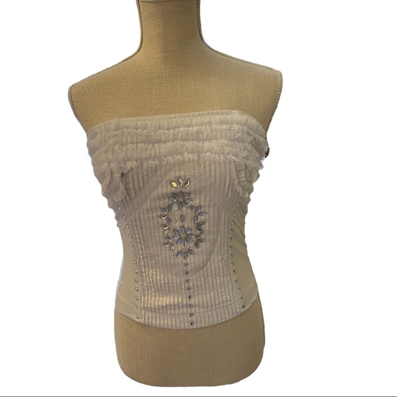 Love Stitch | Tops | Love Stitch White Tube Top Crystal Like Ruffled ...